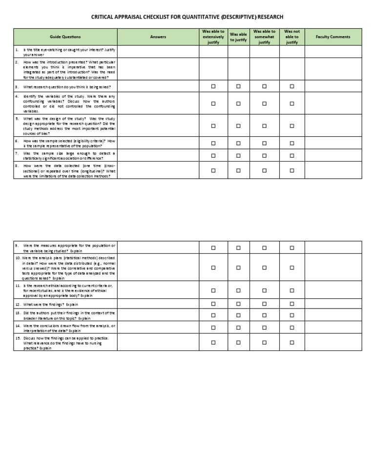 Critical Appraisal Checklist for Quantitative Research | PDF ...