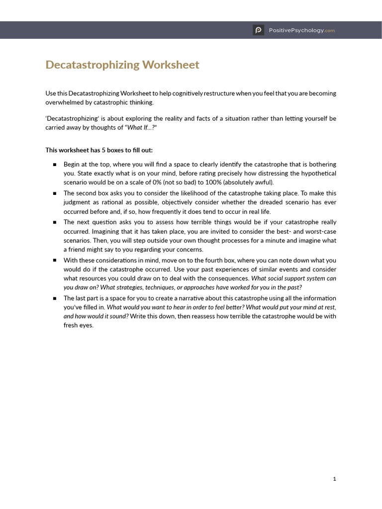 Decatastrophizing Worksheet Guide | PDF | Thought | Mind