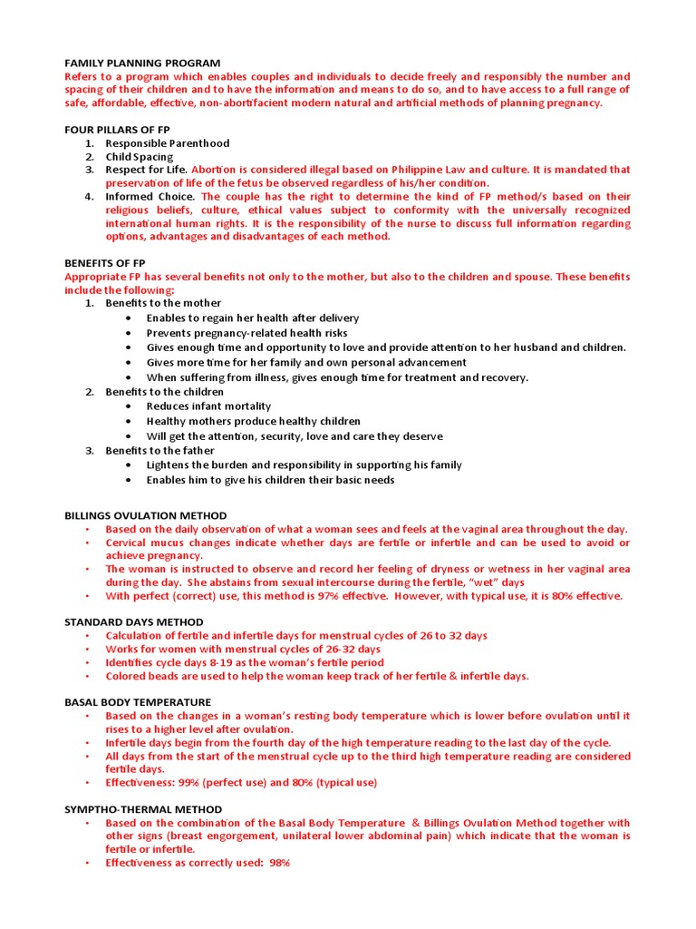 FAMILY PLANNING PROGRAM Handouts | PDF | Medical Specialties | Sexual ...