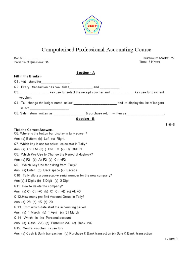 Computerised Accounting Exam Guide | PDF | Debits And Credits | Banking