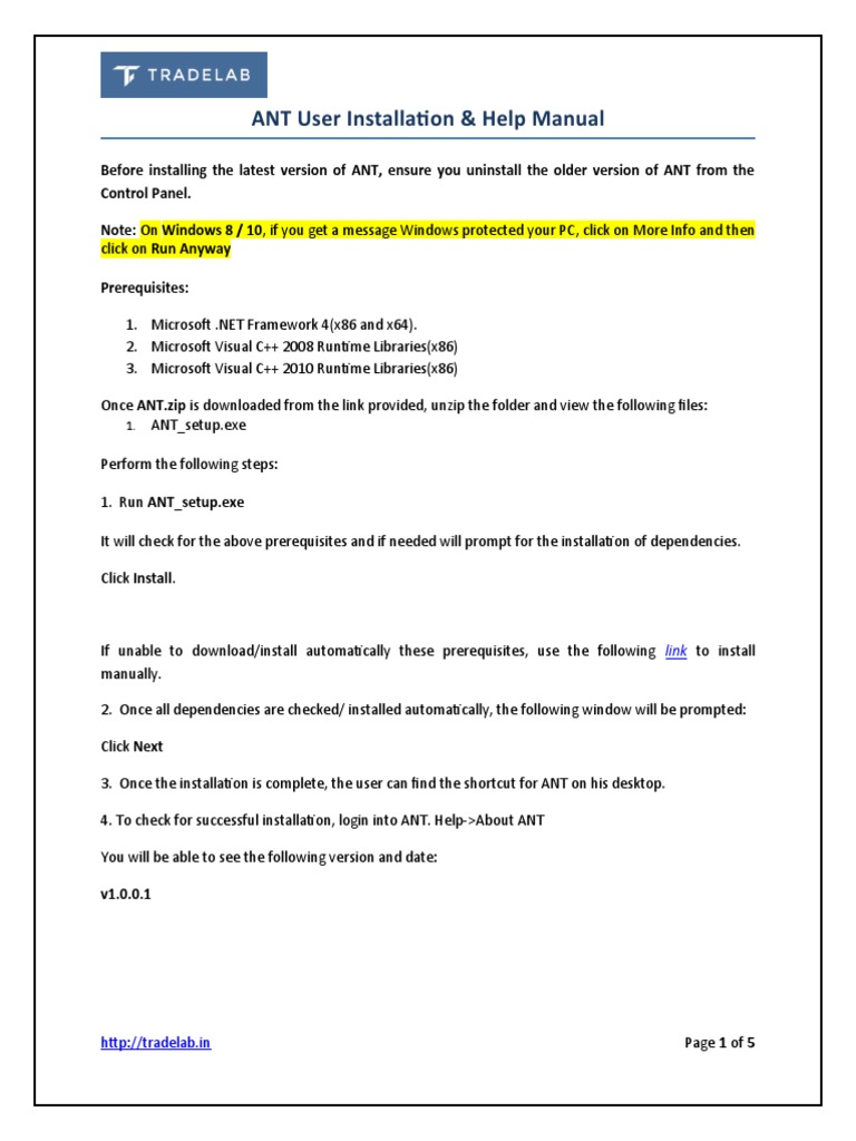 ANT User Installation & Help Manual | PDF | Microsoft Windows | Windows 8