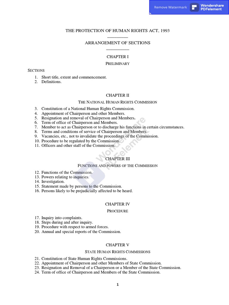 The Protection of Human Rights Act, 1993 - Arrangement of Sections ...
