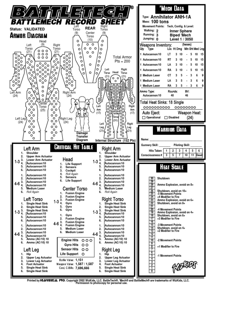 BattleTech 3050 Record Sheets Mechs | PDF