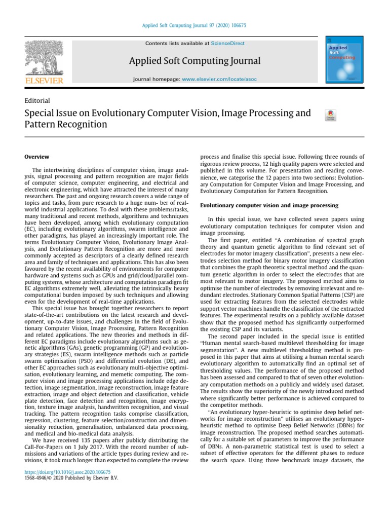 Applied Soft Computing Journal: Editorial | PDF | Image Segmentation | Computer Vision
