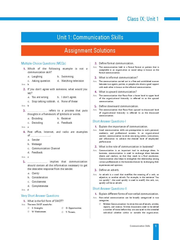 Unit 1: Communication Skills Assignment Solutions | PDF | Communication ...