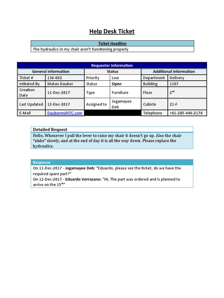 Helpdesk Ticket Template - Word | PDF