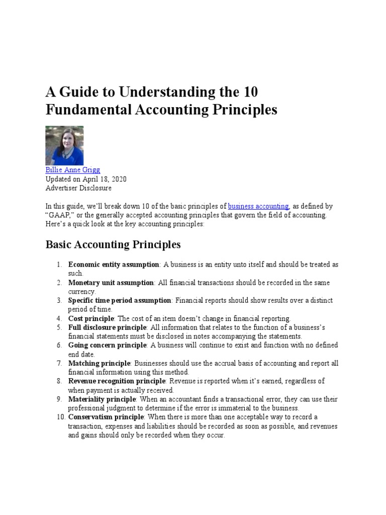 A Guide To Understanding The 10 Fundamental Accounting Principles | PDF ...