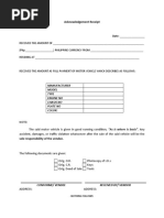 Acknowledgement Receipt - Motor Vehicle | PDF | Law