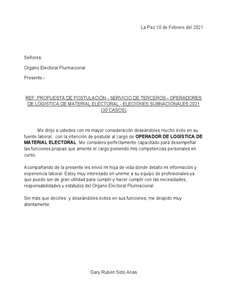 CARTA DE PRESENTACIÓN Entidad Publica | PDF