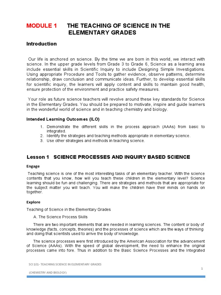 Module 1 - Sci 101-Teaching Sci in Elem Grades (Bio and Chem | PDF ...