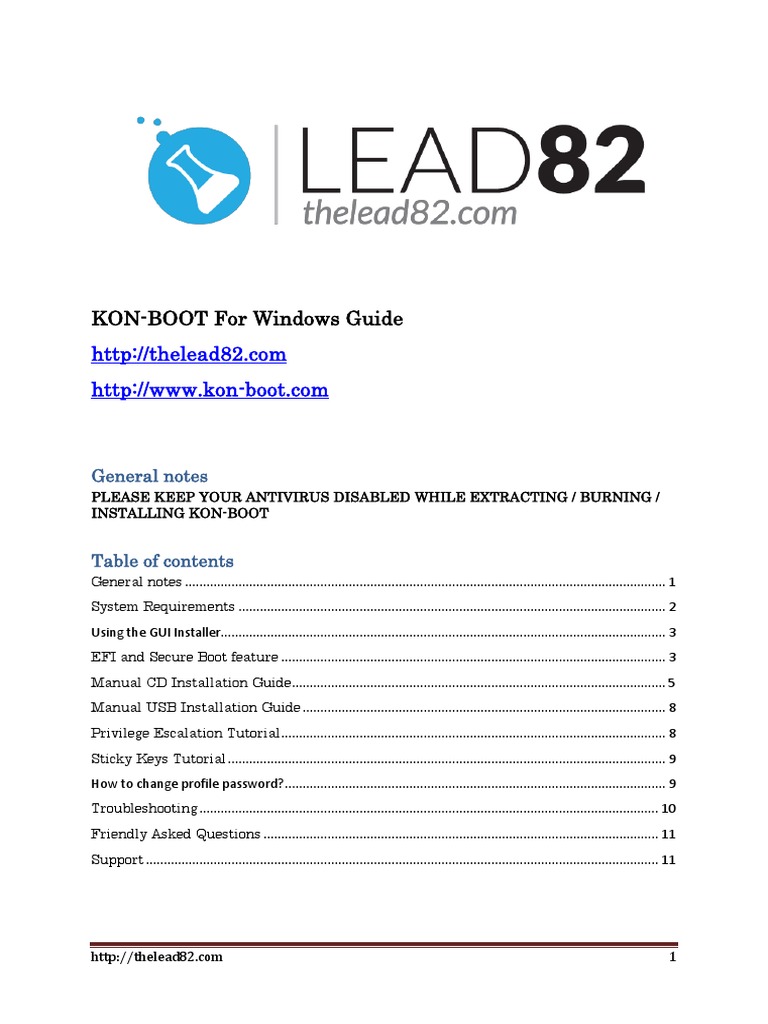 KON-BOOT For Windows Guide: General Notes | PDF