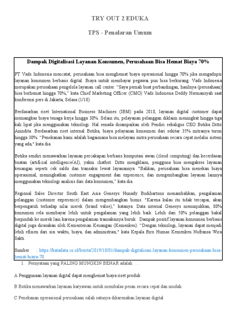 Try Out Eduka 2 | PDF | Bisnis | Pengelolaan Keuangan & Uang