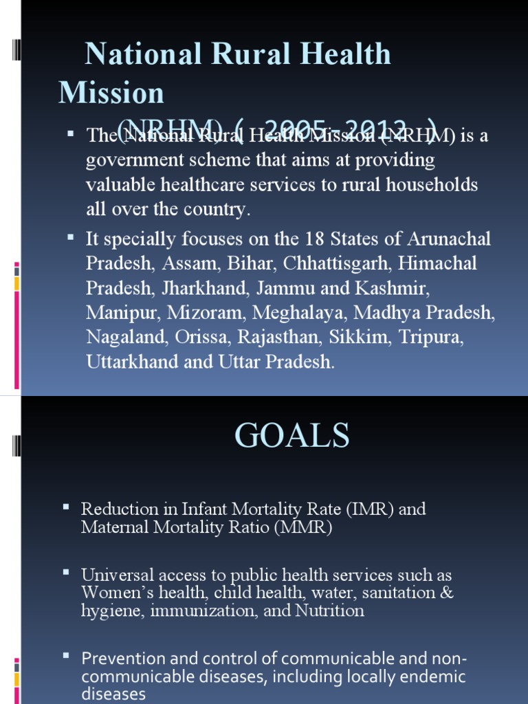 National Rural Health Mission: (NRHM) (2005-2012) | PDF | Health ...