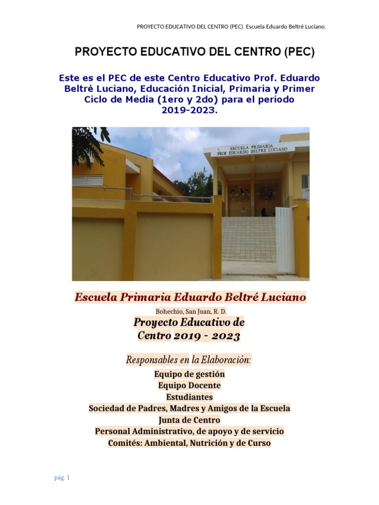Proyecto Educativo Escuela Beltré Luciano | PDF | Plan de estudios ...