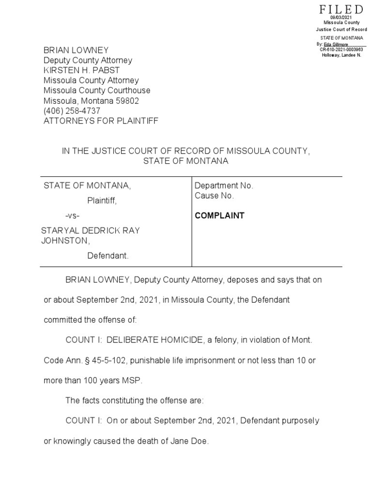 Staryal Johnston Charging Documents | PDF | Criminal Law | Justice