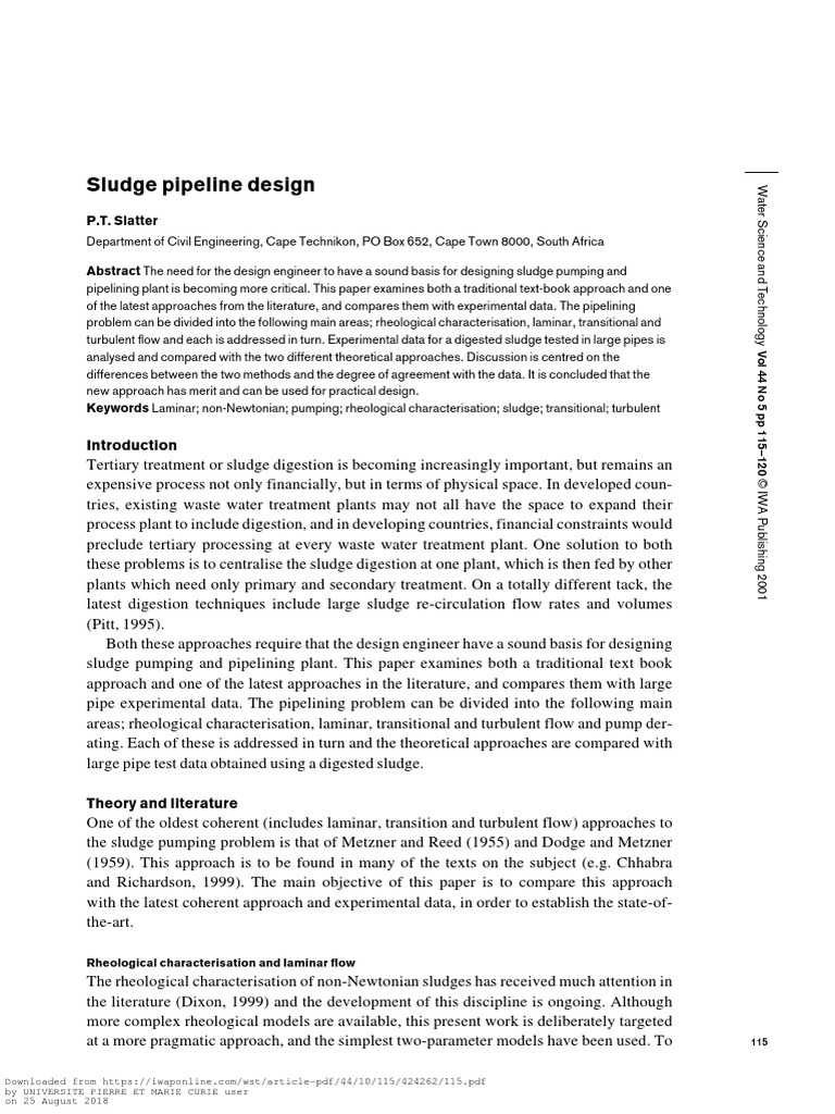 Sludge Pipeline Design: Rheological Characterisation and Laminar Flow ...
