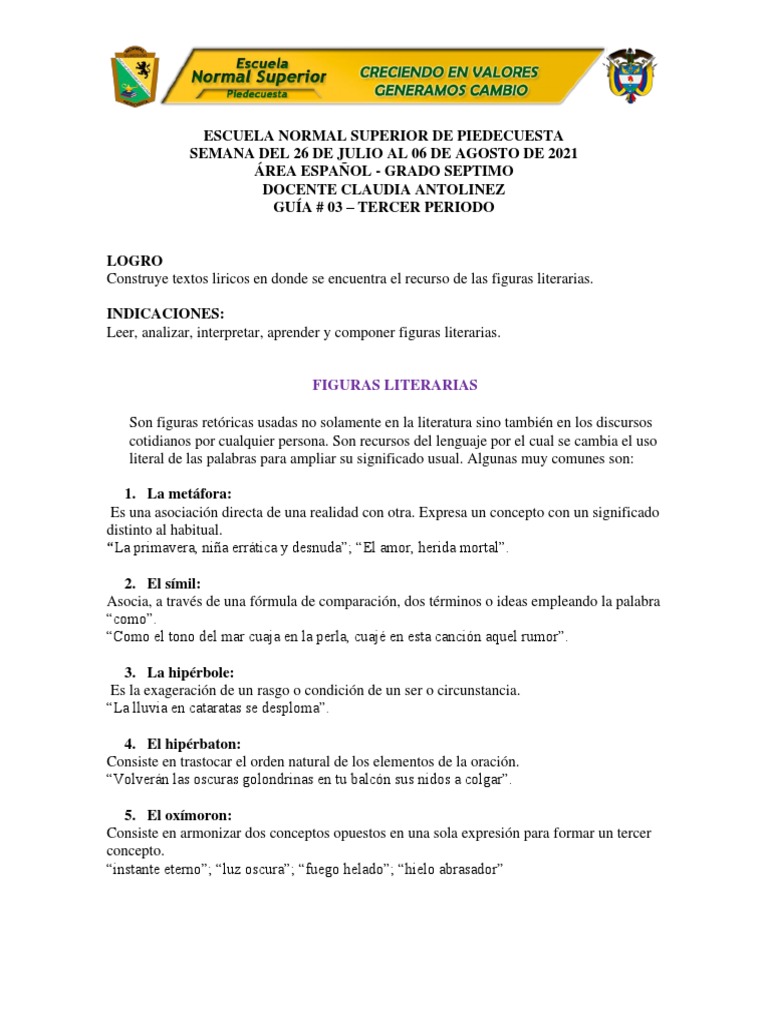 3 Guía de Español - Tercer Periodo - Grado Septimo - 1 | PDF