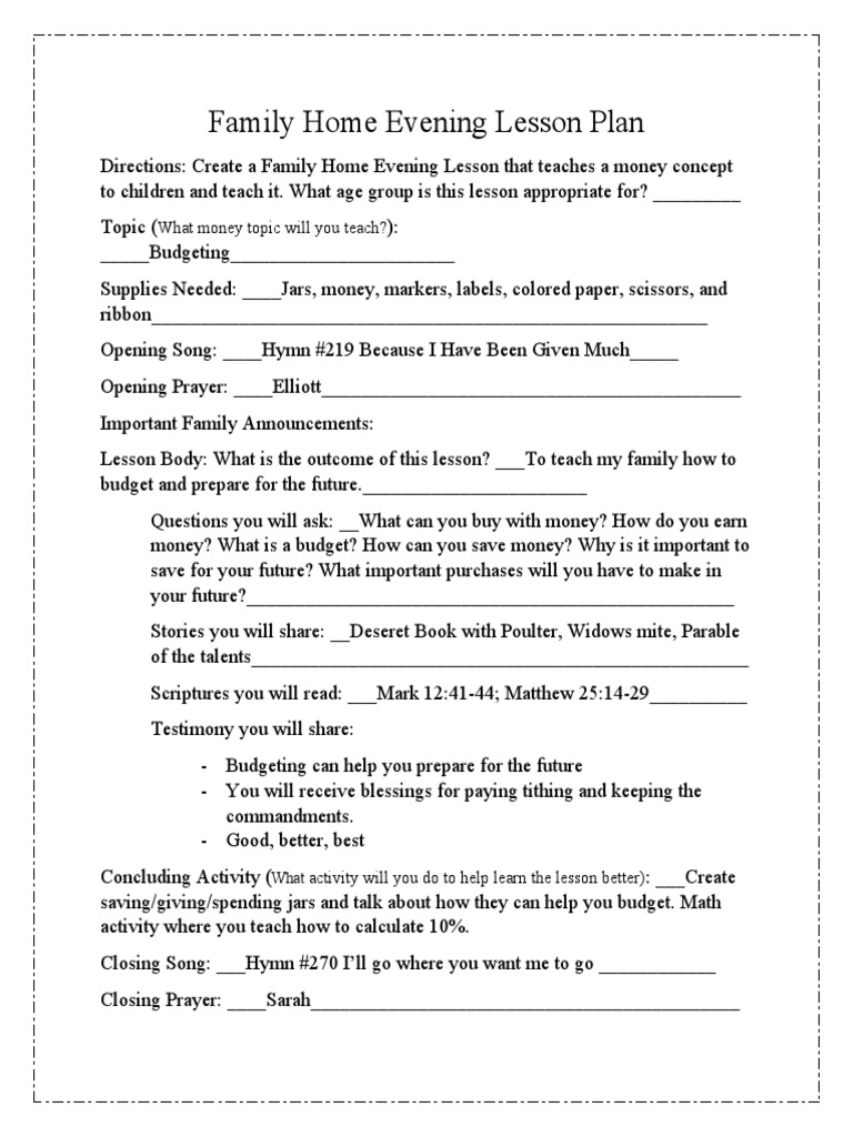 Family Home Evening Lesson Plan: What Money Topic Will You Teach? | PDF