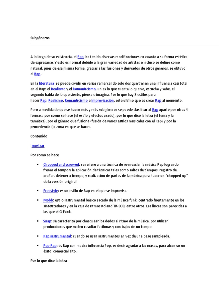 Subgéneros del Rap: Estilos y Temáticas | PDF | Música hip-hop | Musica ...