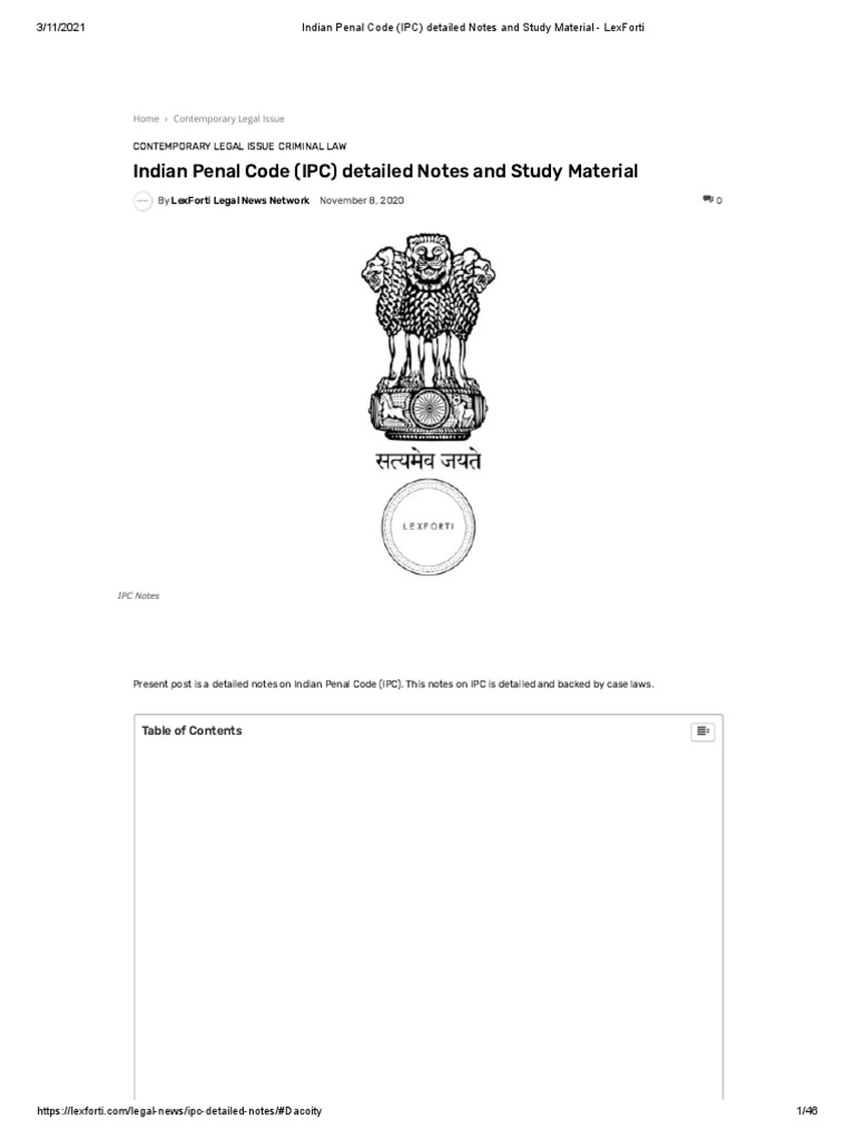 Indian Penal Code (IPC) Detailed Notes and Study Material - LexForti ...