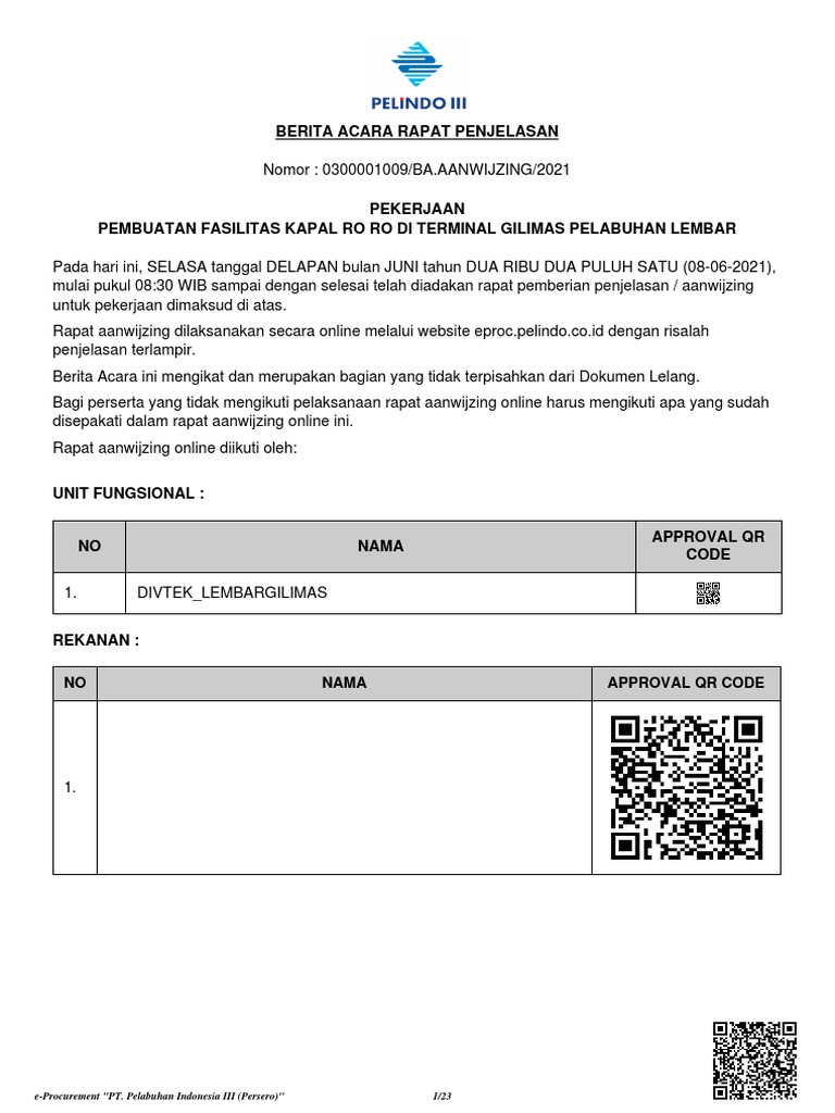 Rapat Aanwijzing Proyek Kapal RO-RO | PDF