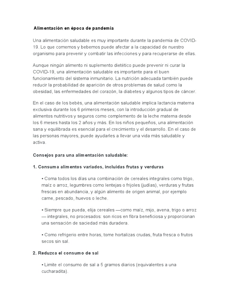 ALIMENTACIÓN Saludable en Epoca de Pandemia | PDF | Alimentos | Dieta ...