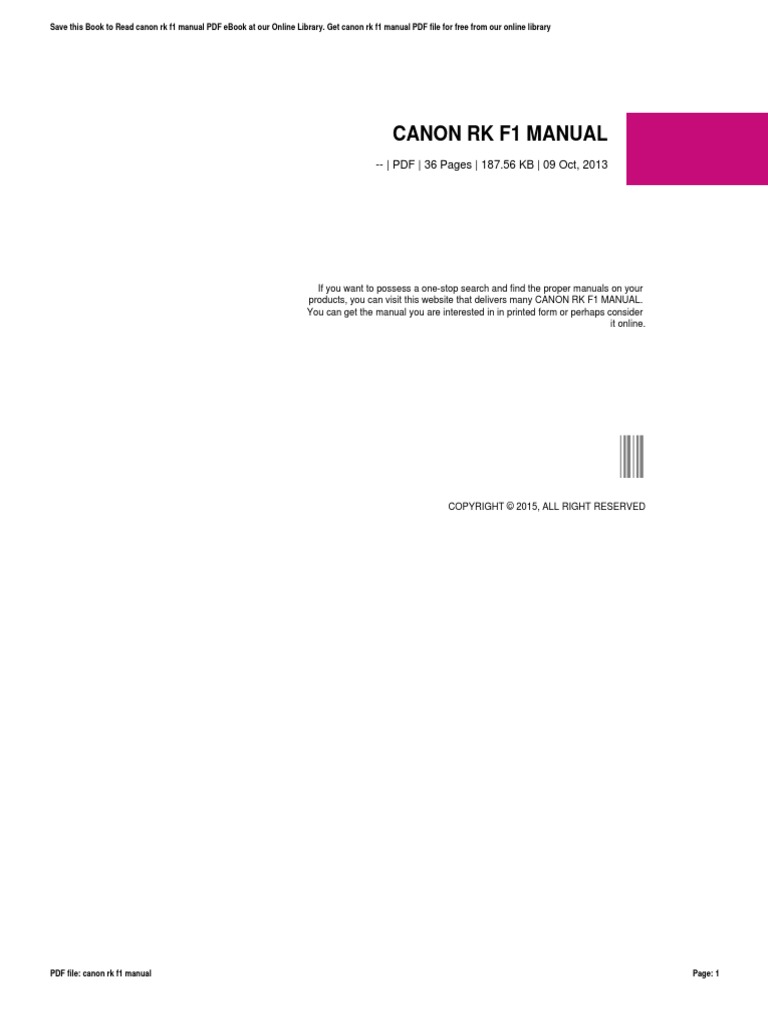 Canon RK F1 Manual: - PDF - 36 Pages - 187.56 KB - 09 Oct, 2013 | PDF ...