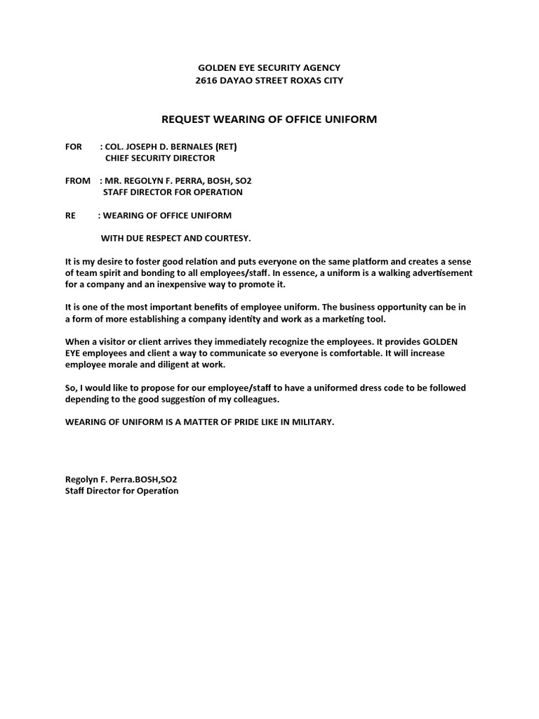 Request for Office Uniform Implementation | PDF | Business