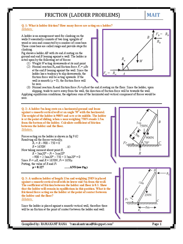 Ladder Friction and Equilibrium Problems | PDF | Ladder | Force