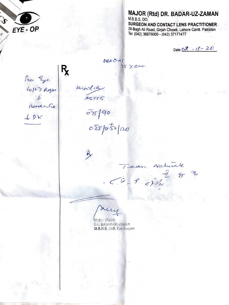 Major DR Badar Uz Zaman Prescription 02-11-2020 | PDF