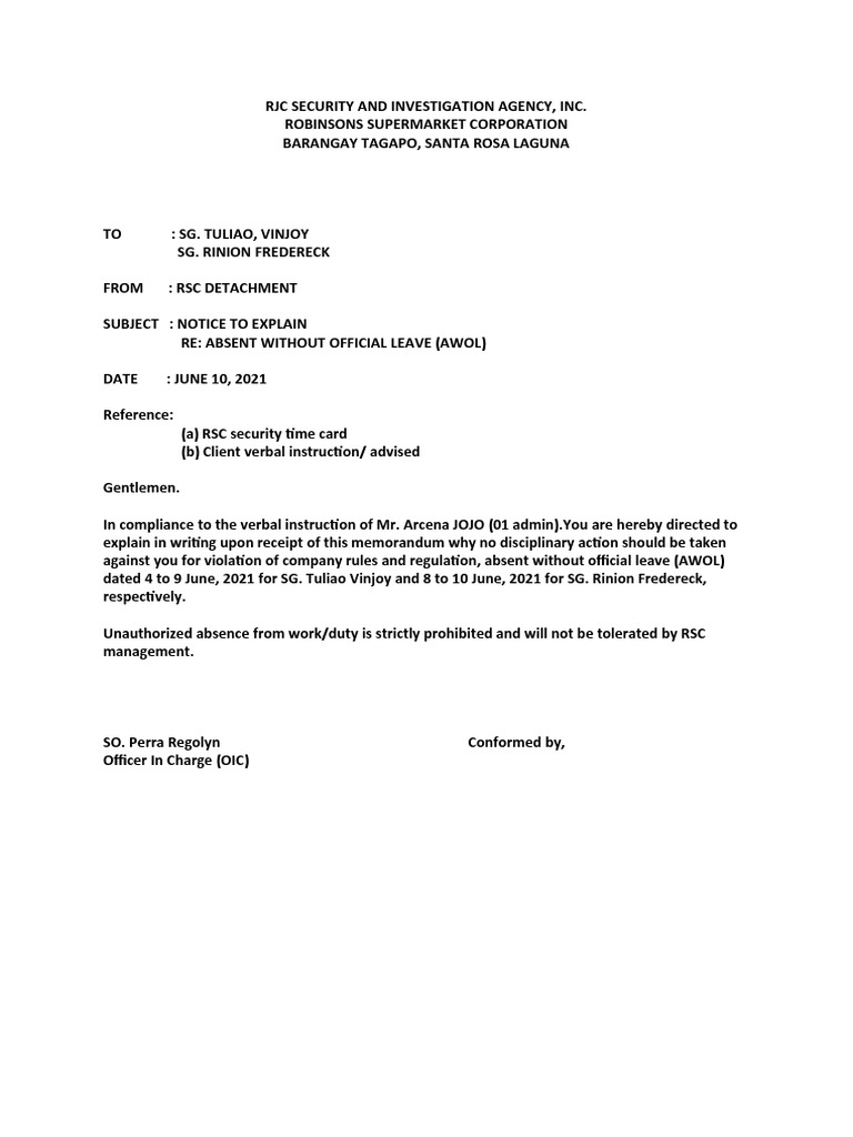 Awol Sg. Tuliao Sg. Rinion | PDF