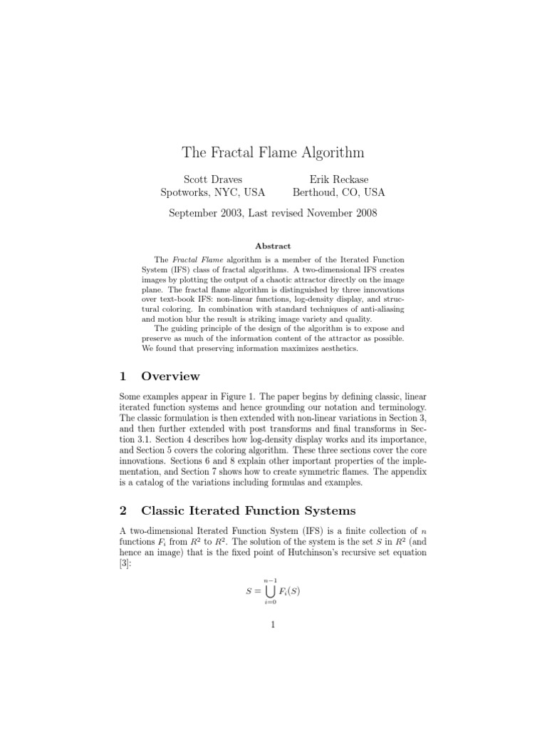 The Fractal Flame Algorithm | PDF | Rendering (Computer Graphics) | Function (Mathematics)