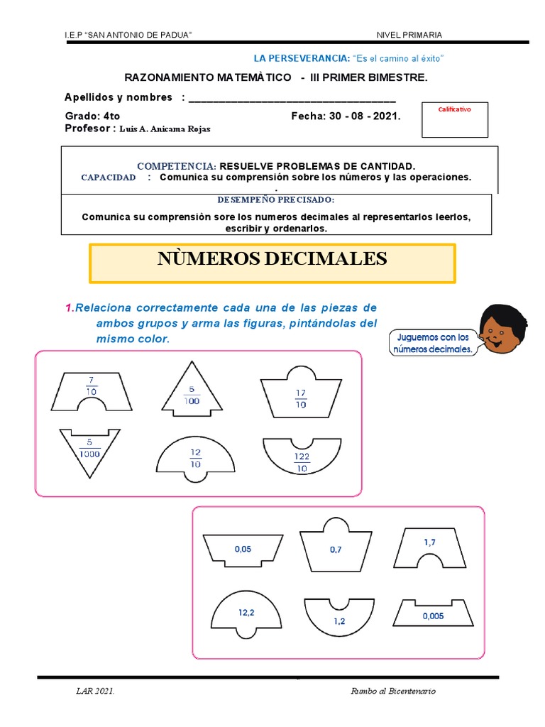 Razonamiento Matemático: Números Decimales | PDF