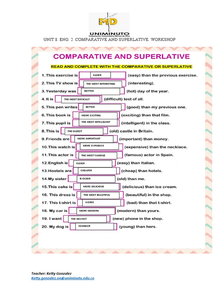 Eng.2. Unit 8.comparatives and Superlatives. Workshop | PDF