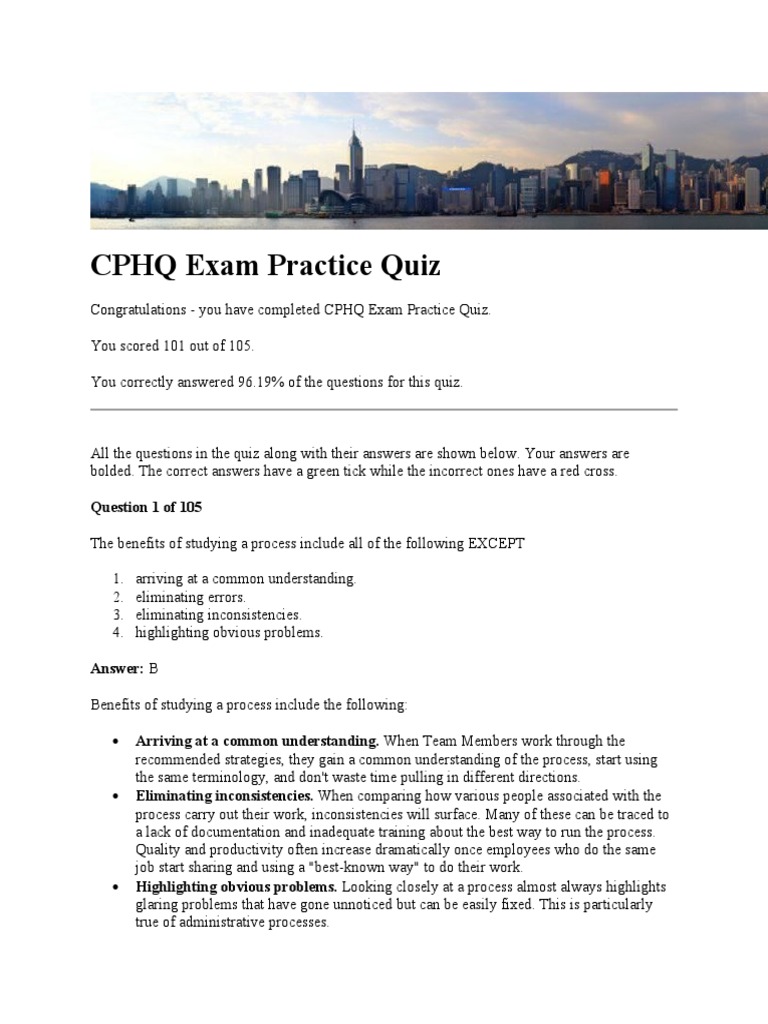 CPHQ Exam Practice Quiz: Question 1 of 105 | PDF | Health Care | Surgery
