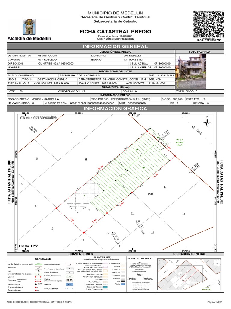 Ficha Catastral Predio: Información General | PDF