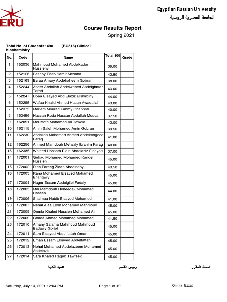 RPT COURSE RESULTS EN - RDLC | PDF