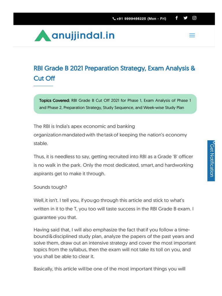 RBI Grade B 2021 Preparation Strategy, Exam Analysis & Cut Off | PDF ...