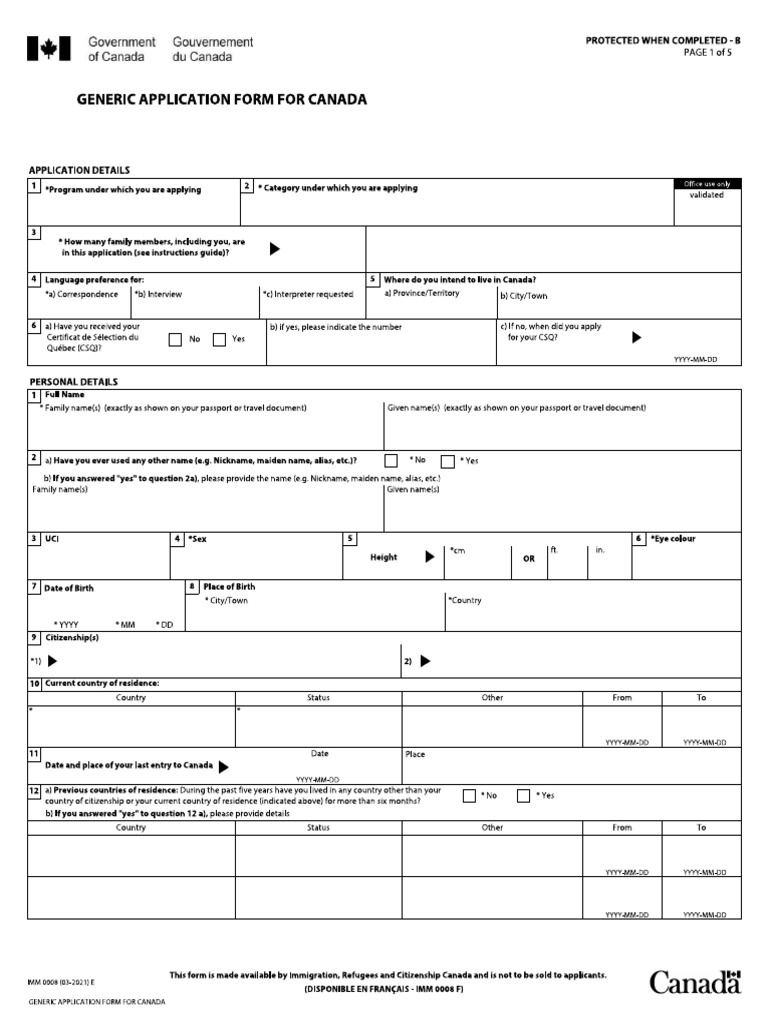 Forhtml - Form Imm0008 Generic Application Form For Canada Canada | PDF