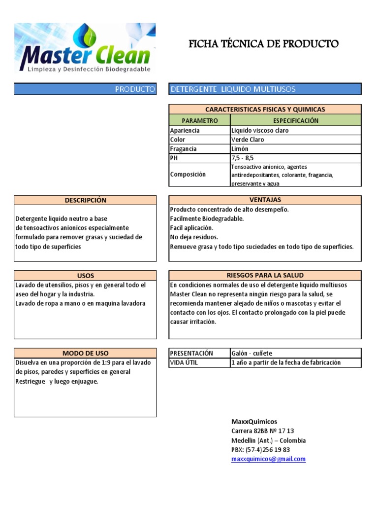 Ficha Tecnica Detergente Multiusos | PDF | Detergente | Química