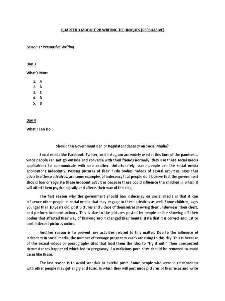 Quarter 3 Module 2B Writing Techniques (Persuasive) | PDF | Social ...