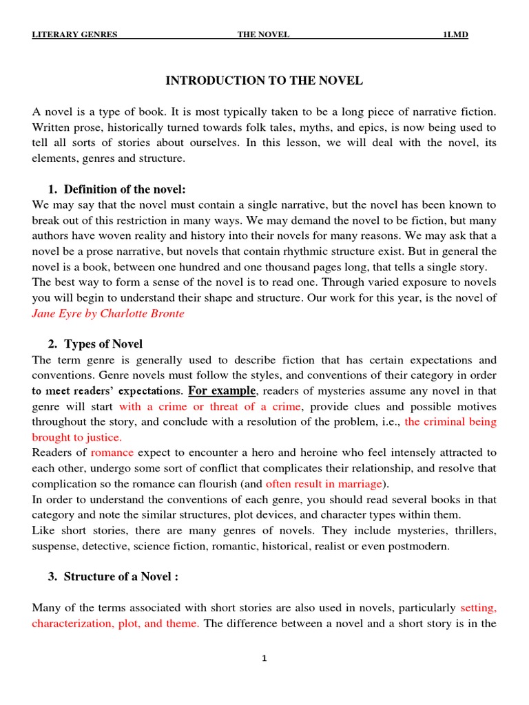 Introduction To The Novel | PDF | Narration | Novels