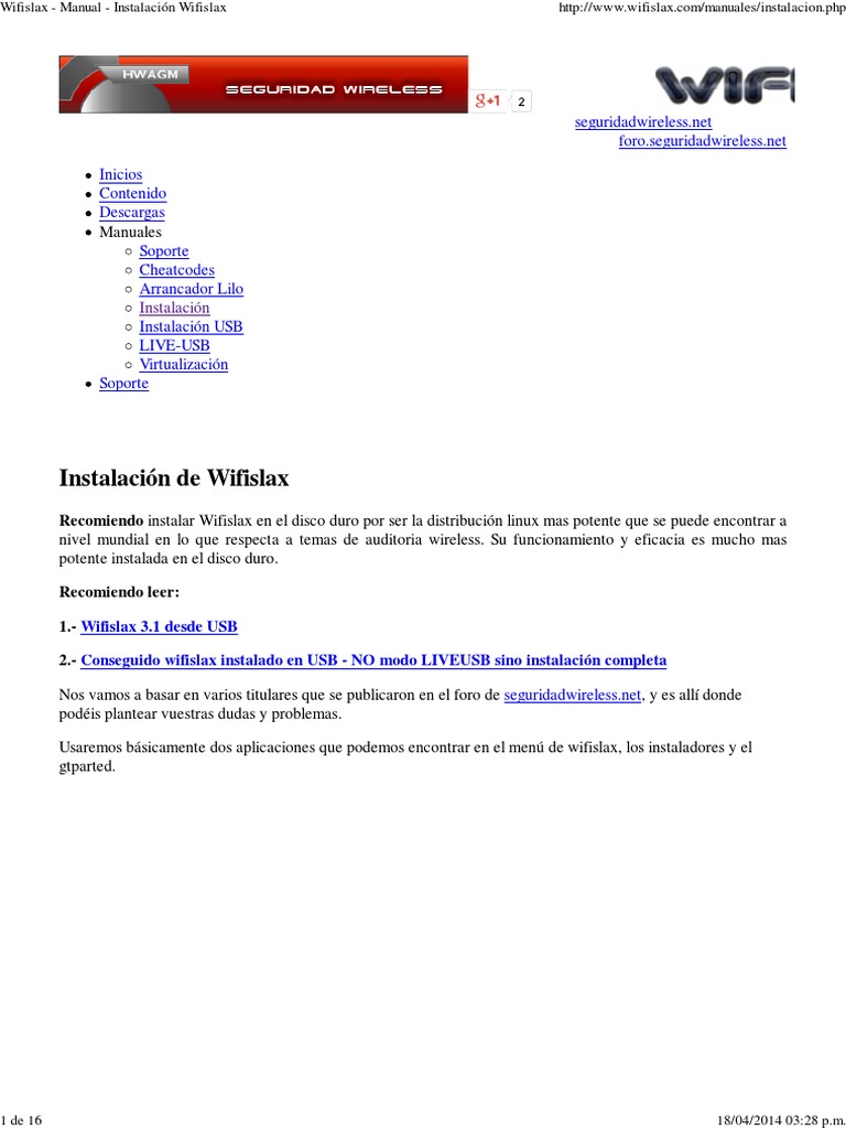 Guía de Instalación de Wifislax | PDF | Memoria USB | Software del sistema