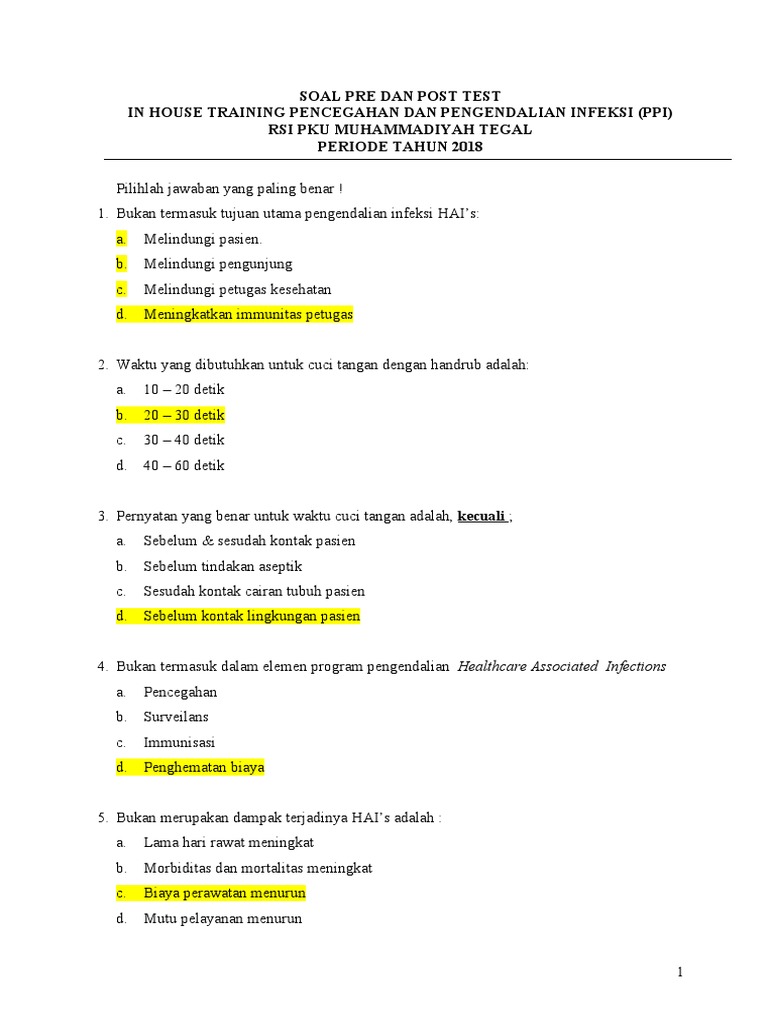 Soal Pre Test Iht Ppi Semua Staf | PDF