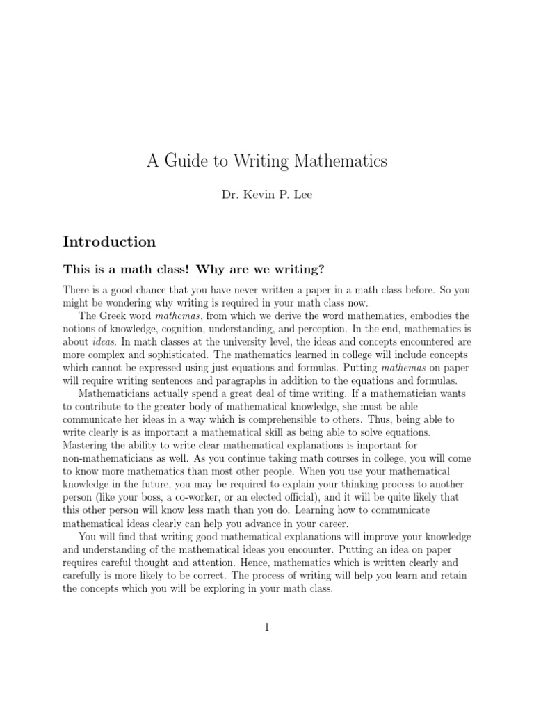 A Guide To Writing Mathematics: This Is A Math Class! Why Are We ...