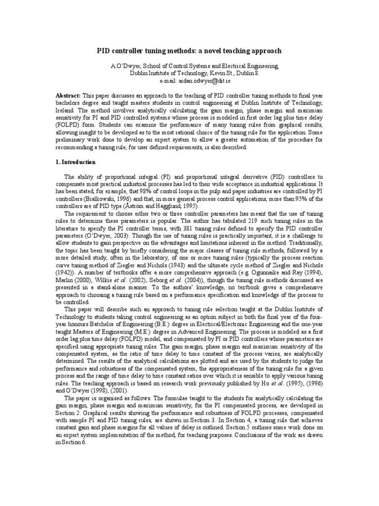 PID Controller Tuning Methods: A Novel Teaching Approach | PDF ...