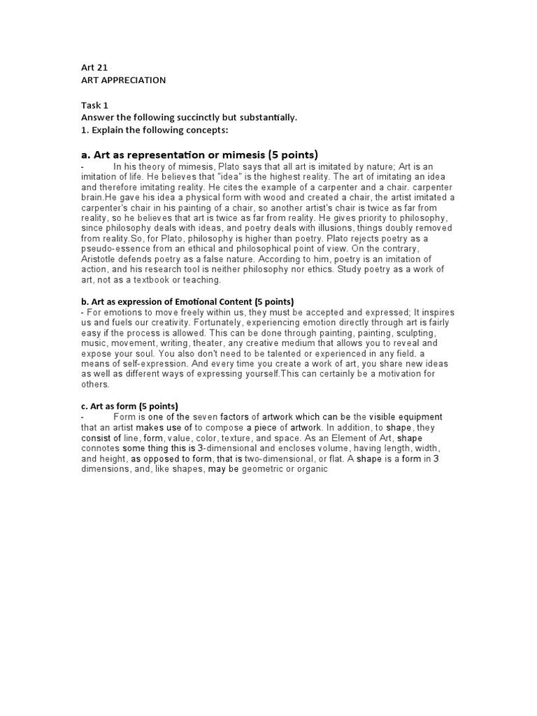 A. Art As Representation or Mimesis (5 Points) | PDF | Cognitive ...