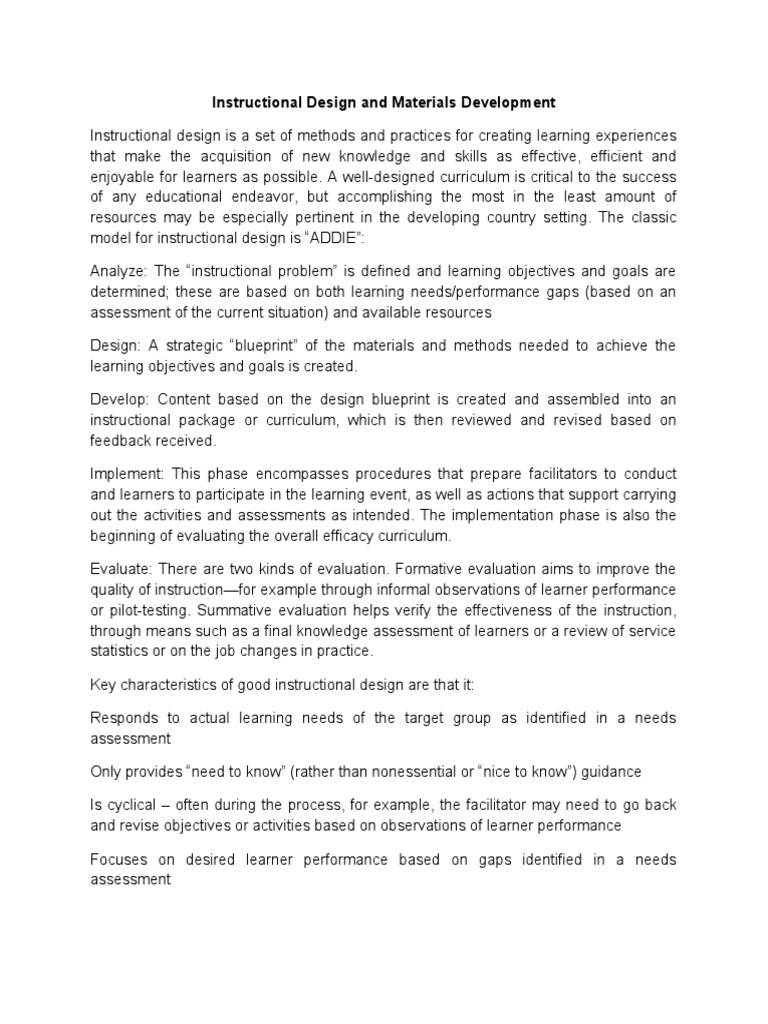 Materials Development Models | PDF | Instructional Design | Learning