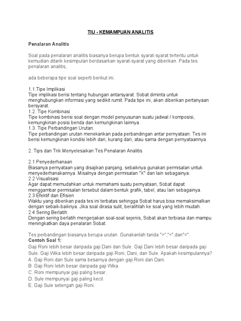 Contoh Soal Penalaran Analitis TIU | PDF