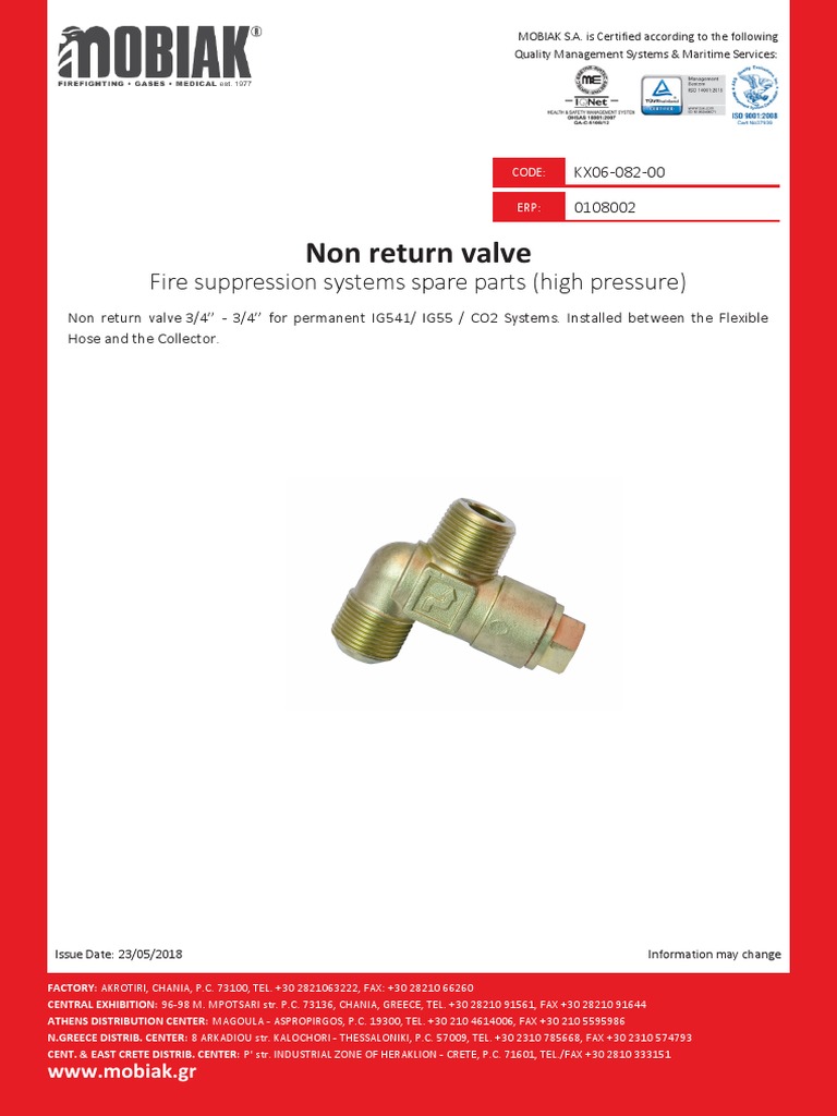 Non Return Valve: Fire Suppression Systems Spare Parts (High Pressure ...